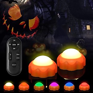 Mjokoj 6-Color Halloween Pumpkin Lights with Remote/Timer ，LED Pumpkin Lights Battery Operated Halloween Decor ， Halloween Jack-O-Lantern Outdoor Pumpkin Decor -Flameless Pumpkin Candles（2 Pack）