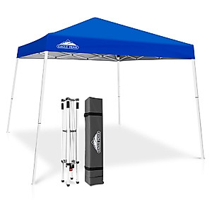 EAGLE PEAK 10x10 Slant Leg Pop-up Canopy Tent Easy One Person Setup Instant Outdoor Beach Canopy Folding Portable Sports Shelter 10x10 Base 8x8 Top (Blue)