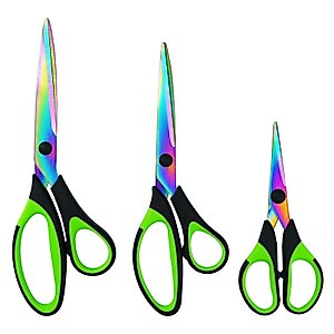 Scissors All Purpose,Heavy Duty Sharp Titanium Blades Scissors with Rubber Soft Grip Handle,Craft Scissors Set of 3 Pack Tool Set Great for Office, Sewing, Arts, School and Home Supplies