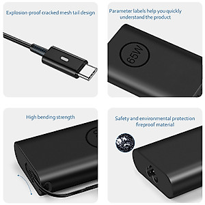 65W USB-C Laptop Charger Compatible for Dell Latitude 7410 7420 7400 5520 7320 5420 5320 5300 5285 5290 2in1,XPS 13 9350 9370 9360 9300 9305 9310 7390, Chromebook 3380 5190 Type C Fast Charging