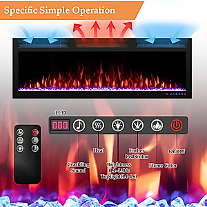 Dreamflame 60" WiFi-Enabled Electric Fireplace, Smart Control via Alexa or App, Recessed & Wall Mounted Fireplace Heater with Thermostat, Slim Frame, Multi-Color Combinations, Black