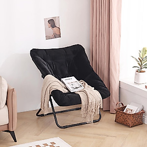 Tiita Comfy Saucer Chair, Soft Faux Fur Oversized Folding Accent Chair, Lounge Lazy Chair for Kids Teens Adults, Metal Frame Moon Chair for Bedroom, Living Room, Dorm Rooms