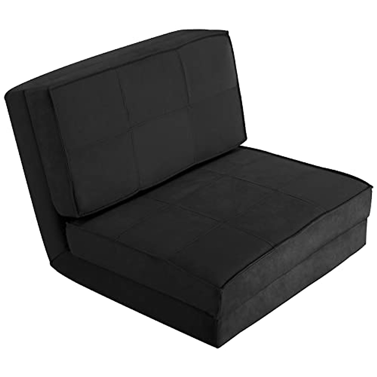 COSTWAY Convertible Flip Chair, 5-Position Adjustable Triple Fold Down Sofa Bed, Steel Frame, Soft Suede Fabric, Upholstered Floor Sleeper Dorm Game Bed for Living Room, Bedroom, Guest Room (Black)