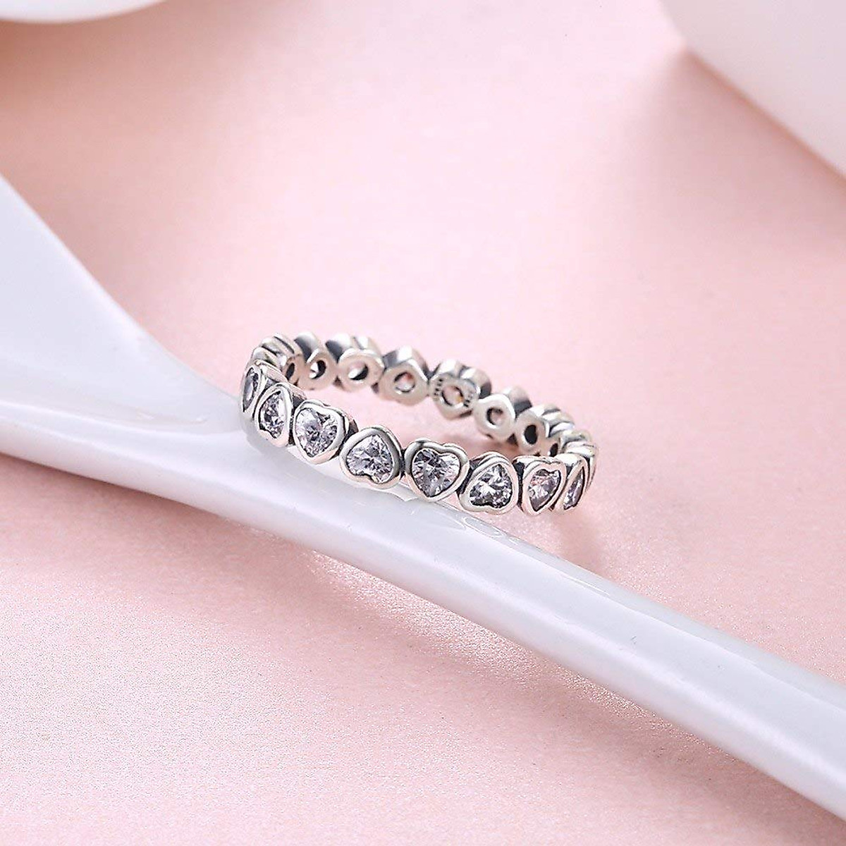 Ginger Lyne Collection Jana Hearts Solid Sterling Silver CZ Eternity Wedding Bridal Band Ring Size 6