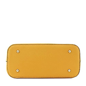 2pcs Set Classic Triple Zip Top Handle Small Satchel Bag with Zip Around Wallet (Mustard)