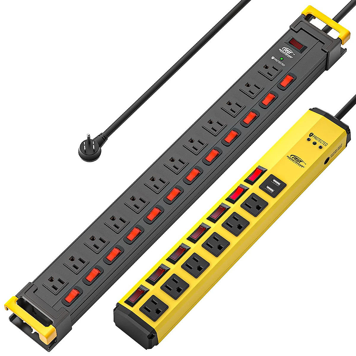 Surge Protector Power Strip with USB, Individual Switches and Flat Plug, CRST ECO-Friendly 6-Outlet Metal Heavy Duty Power Strip (1200 Joules) Circuit Breaker, 6-Feet 14AWG Cord (with Fastening Tie)