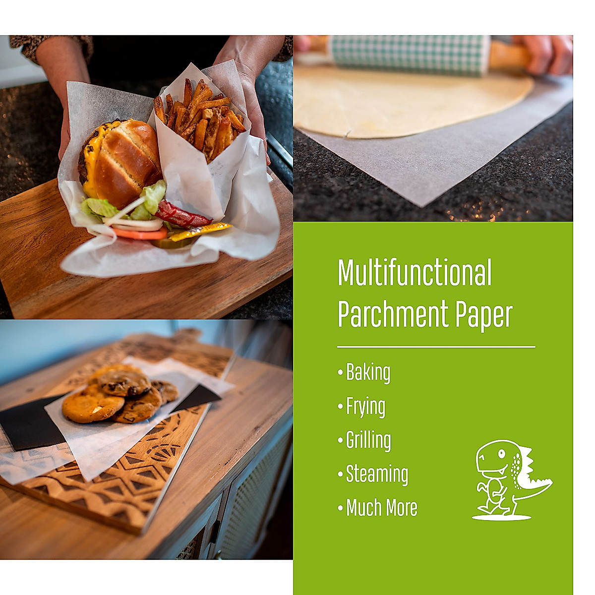 Papersaurus - 12" x 16" White Parchment Paper for Bakers (150 pcs) - Non-Stick Precut Sheets - Food Grade - Oven Safe Sheet Pan Liner - Great for Baking, Air Frying, and Cooking