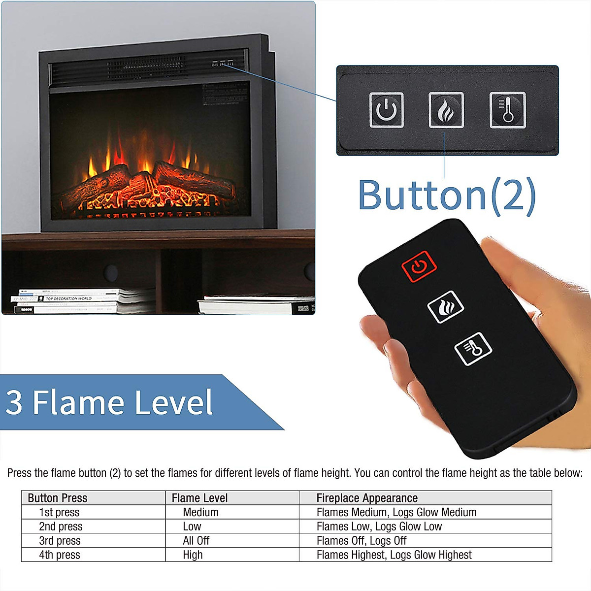 PatioFestival 24 Inch Electric Fireplace Insert 1400W Embedded&Freestanding Realistic Log Flame Effect Heater with Remote Control, 3 Adjustable Flame, Overheating Protection