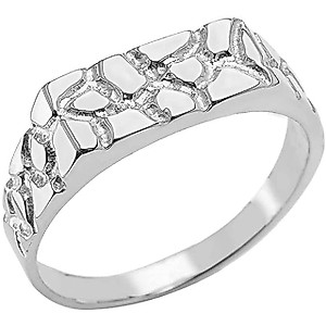 .925 Sterling Silver Nugget Style Flat Signet Band or Pinky Ring - Size 8-1/4