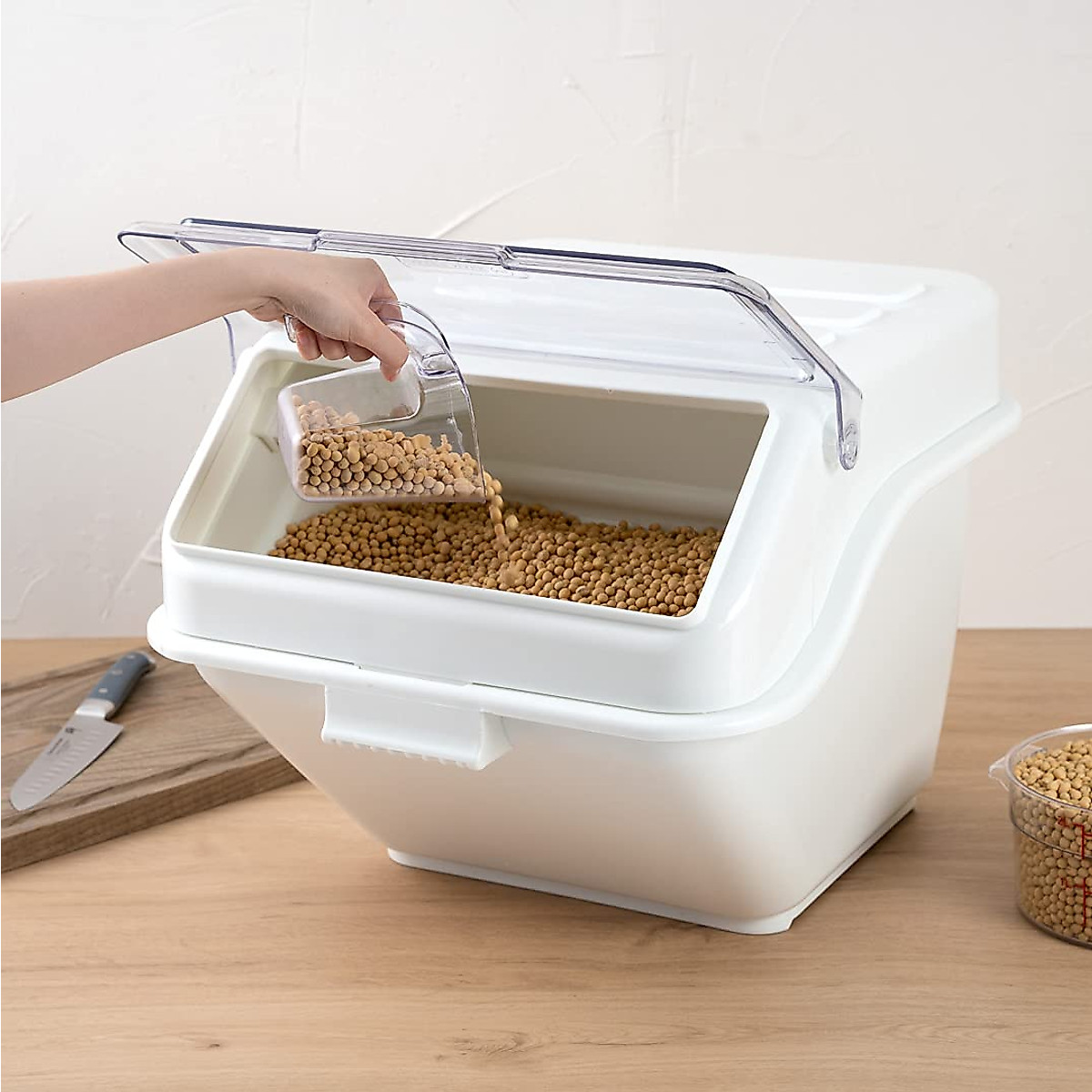 Restaurantware Met Lux 13 Gallon Ingredient Bin 1 With Lid Food Storage Bin - With Measuring Scoop Stackable White Plastic Commercial Flour Bin Easy Access For Kitchen Or Storage