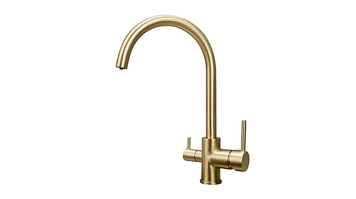 Techzm Tri Flow 3-Way Kitchen Faucet with Water Filter | Brushed Gold
