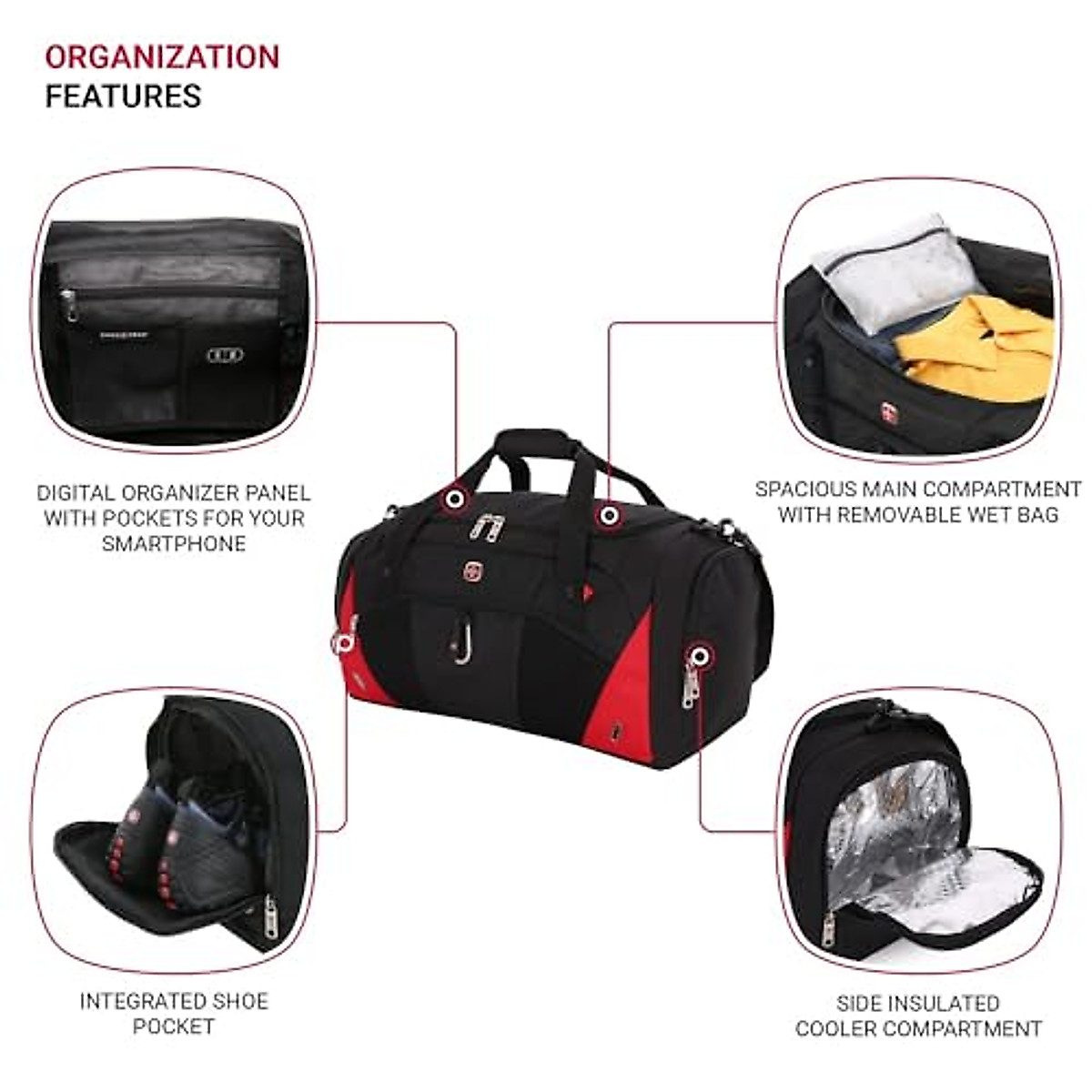 SwissGear 1900 Travel Duffle Bag, Black/Red, 22-Inch