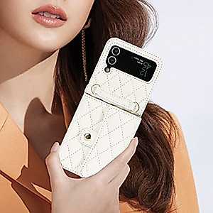 XNXCEVI Crossbody Wallet Case for Samsung Galaxy Z Flip 3 with RFID Blocking Card Slot, Magnetic Flip Case PU Leather Handbag with Detachable Lanyard and Kickstand for Galaxy Z Flip3 5G (White)