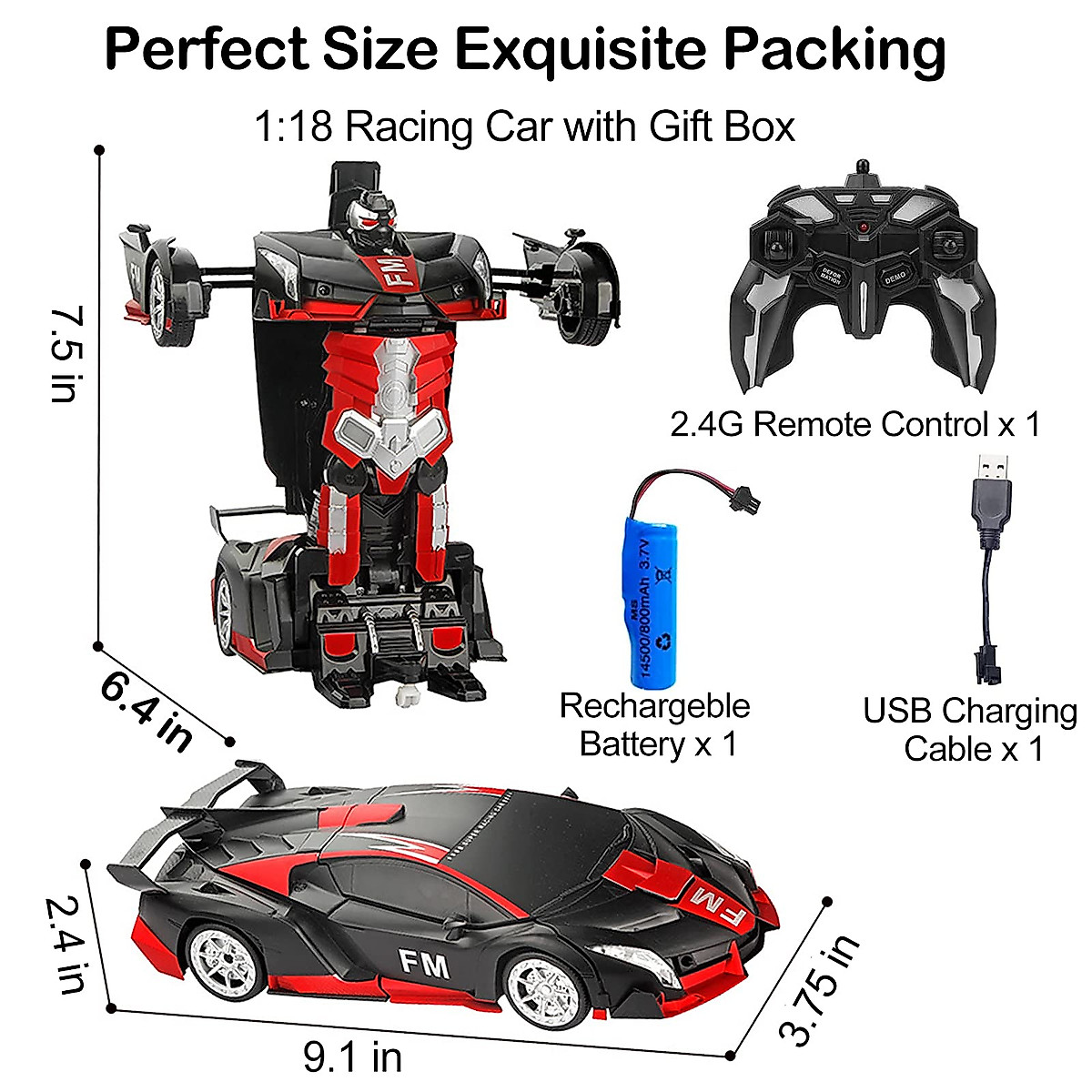 【2023 latest】LED Remote Control Car Transforming Robot 360 Degree Drifting one-click Deformation Rechargeable Police Toy Car 2.4Ghz 1:18 Scale Best Birthday Xmas Holiday Toy Present for Boys and Girls