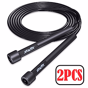 STARFIT Lightweight Jump Rope 2pcs for Fitness and Exercise,Adjustable Jump Ropes with Plastic Handles, Cardio and Endurance Training,Jumping Rope for Workout (Black+Black)