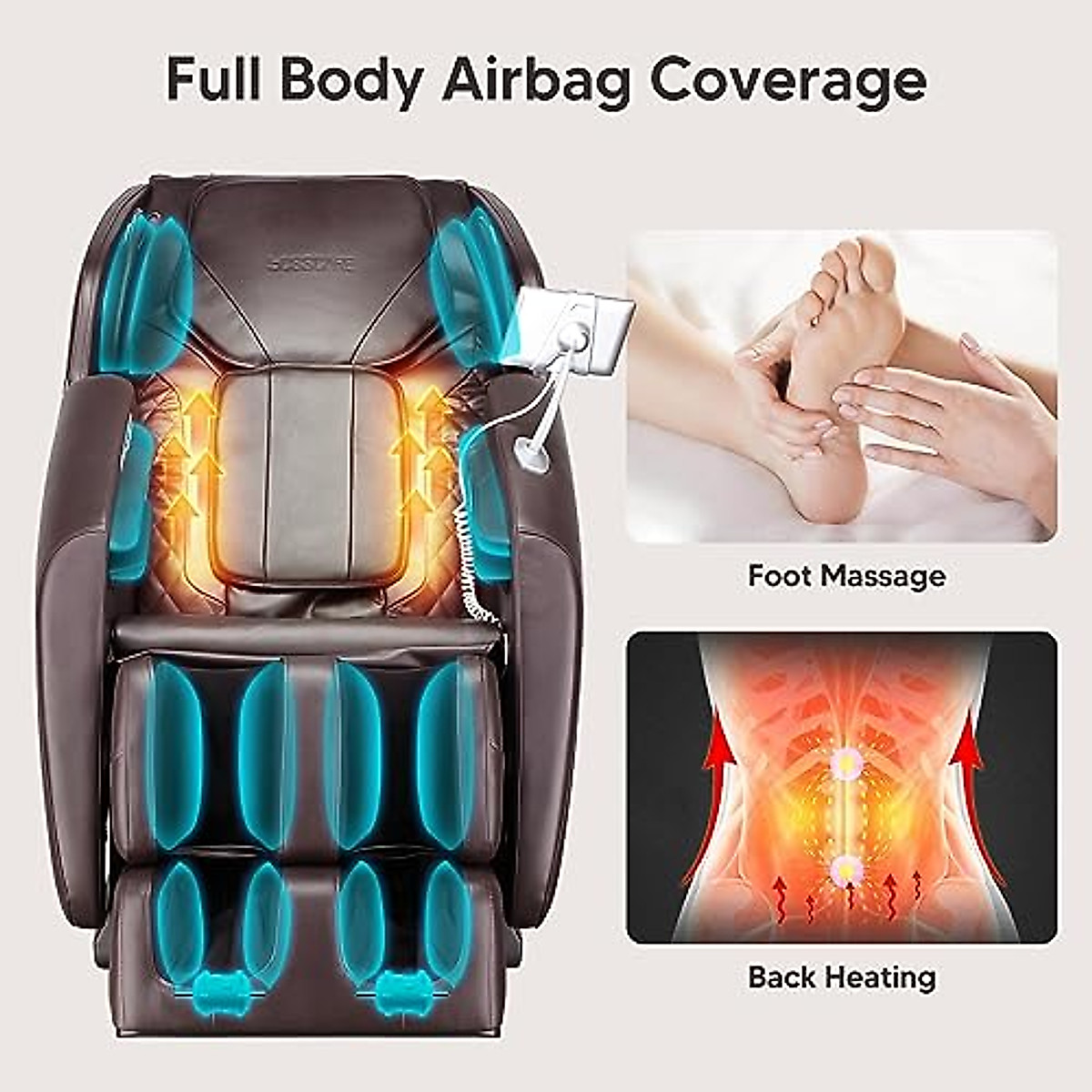 BOSSCARE Zero Gravity Massage Chair, Voice Control Full Body Airbag Massage Recliner with Back Heating, Electric Extendable Footrest, Foot Roller, Bluetooth Speaker, Touch Screen for Family & Friends