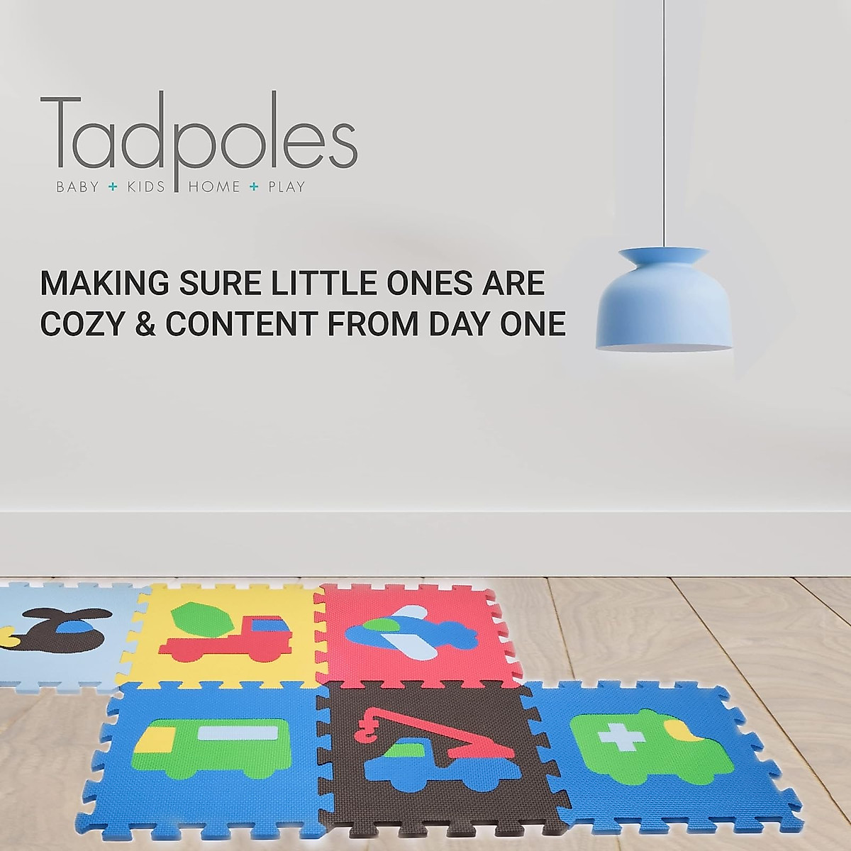 Tadpoles 16 Tiles Transportation Playmat for Kids | Interlocking Tiles with 16 Border Pieces | Soft EVA Foam | Safe & Durable | Total Floor Coverage 50” x 50” | Ages 3 & Up | Multicolor