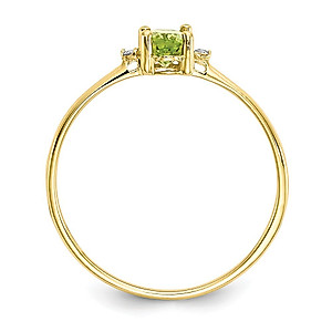 Size 5.5 - Solid 10k Yellow Gold Polished Diamond & Peridot Simulated Birthstone Ring