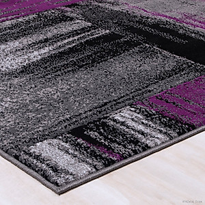 Allstar 8x10 Grey and Purple Modern and Contemporary Rectangular Accent Rug with Gainboro Grey and Charcoal Grey Abstract Bidirectional Brush Stroke Design (7' 9" x 9' 8")