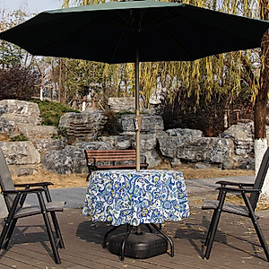 UMINEUX Outdoor Tablecloth with Umbrella Hole and Zipper, Spring/Summer Waterproof Table Cover for Picnic/BBQ/Garden(60" Round Navy&Green)