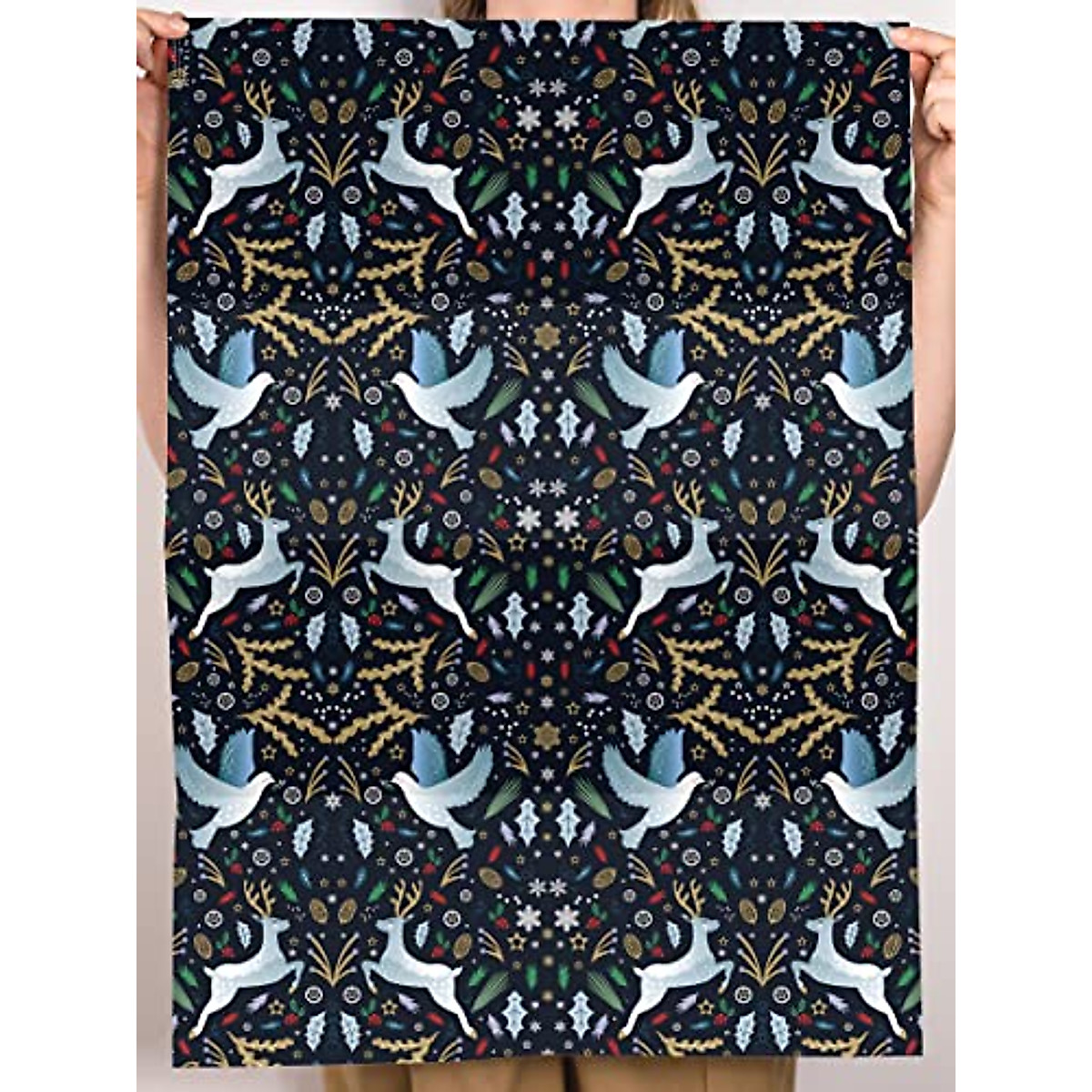 CENTRAL 23 Christmas Wrapping Paper - Eco-friendly - 6 Sheets Blue Gift Wrap - Deer Doves - Christmas Elements - Comes With Stickers - Made In UK