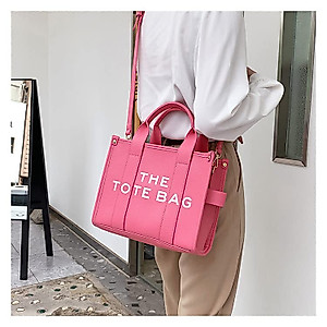 NEGBIU Tote Bags for Women, Leather Mini Tote Bag with Zipper, Shoulder/Crossbody/Handbag（10.2 * 7.8 * 3.5in (Rose Red)
