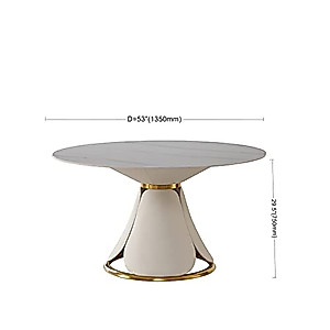 HomSof Modern Sintered Stone Round Dining Table Set with Stainless Steel Base with 6 pcs Chairs, 7 Pieces, White+Grey