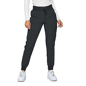 Monarch Uniforms Womens Jogger Scrubs Ribbed Jogger Scrub Pants for Women-Petite-(Black)-S