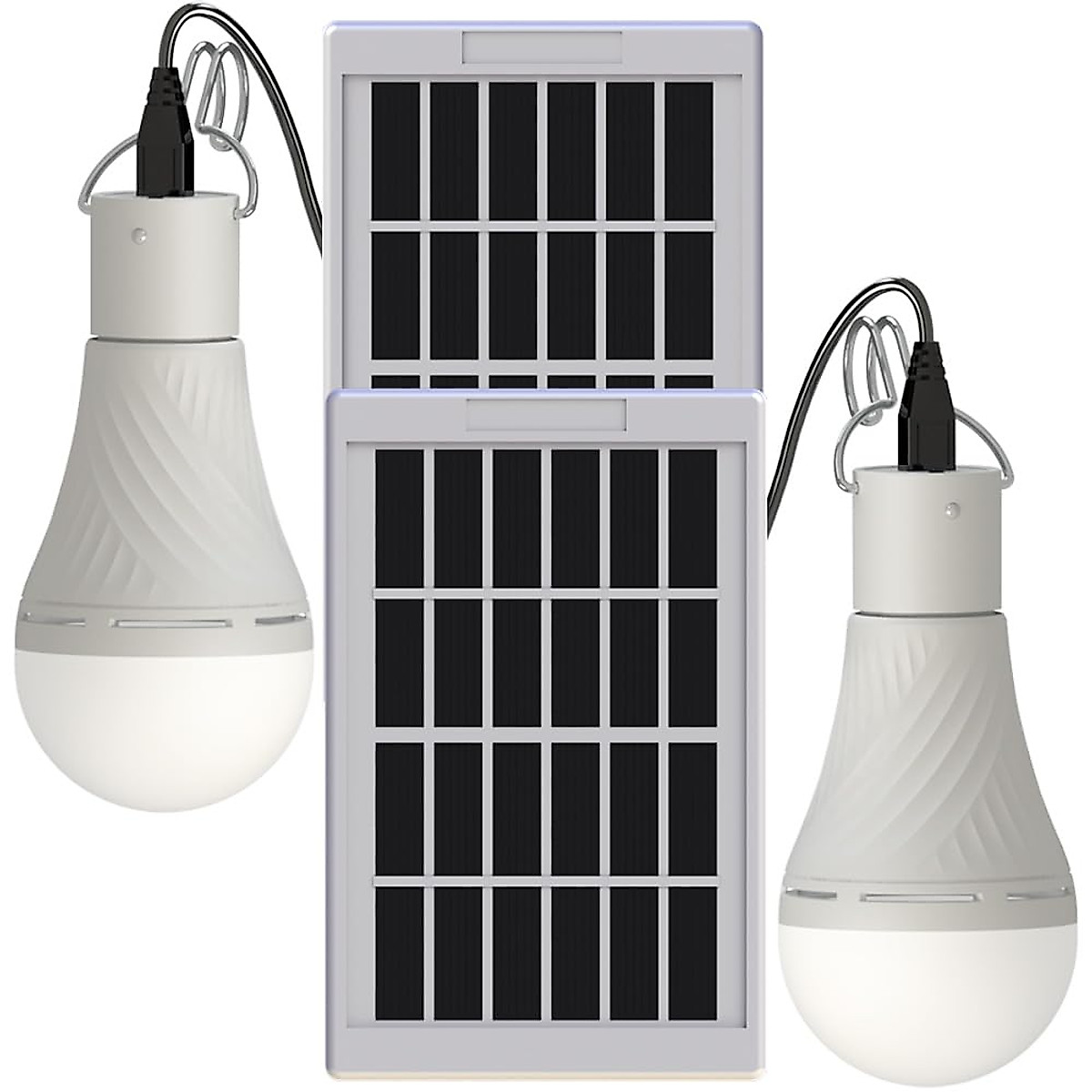 Flyhoom Solar Light Bulbs Dusk to Dawn Solar Lights Indoor, Portable Solar Chicken Coop Lights Hanging Solar LED Camping Lights, 2-Pack