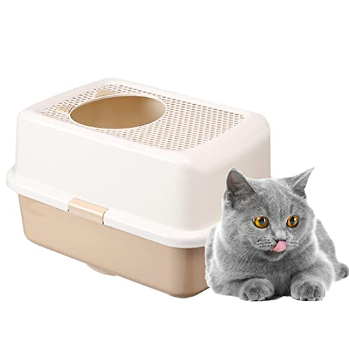 Smart Paws Cat Litter Box,Large Cat Litter Box with Lid,Kitten Litter Box,Cat Box (Coffee)