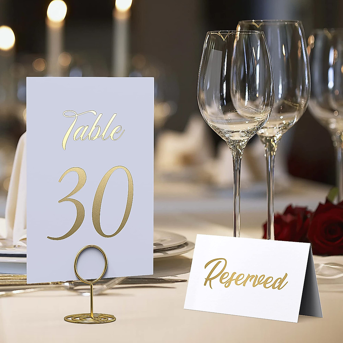 10 Pack Gold Reserved Table Signs & Gold Table Numbers 1-30 for Wedding Reception Party Restaurant - Gold Foil Wedding Table Numbers & Reserved Signs
