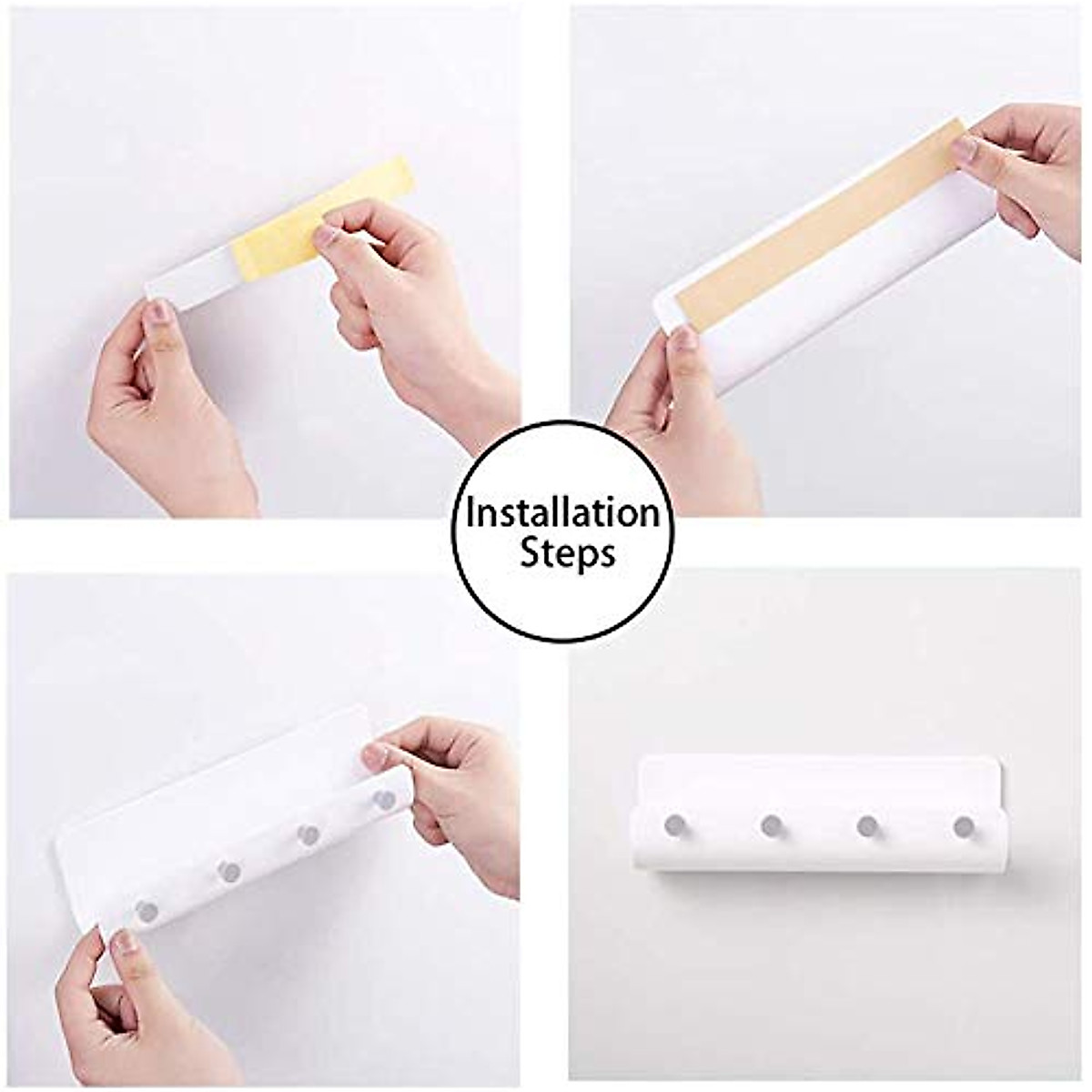 LuoCoCo Plastic Mail Key Holder for Wall, Modern U Shape Letter Shelf Organizer with 4 Hooks and 2 Self Adhesive Tape for Entryway Kitchen Bathroom Office Holding Phones Purse Masks, White/Grey (Grey)