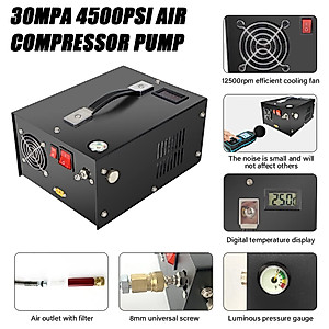 PenkiDeed PCP Portable Air Compressor Powered by 110V /220V AC or 12V DC,Oil/Water-Free and Fan Cooling 4500Psi/40Mpa Pressure Air Compressor,PCP Compressor Pump for Air Gun and Paintball/Scuba Tank