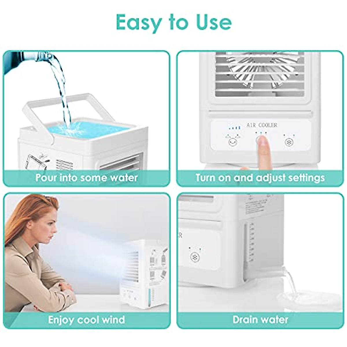 Air Conditioner Portable for Room, Evaporative Compac Air Cooler with 3 Cooling Levels, 3 Wind Speeds, 700ml Water Tank For Home,Office
