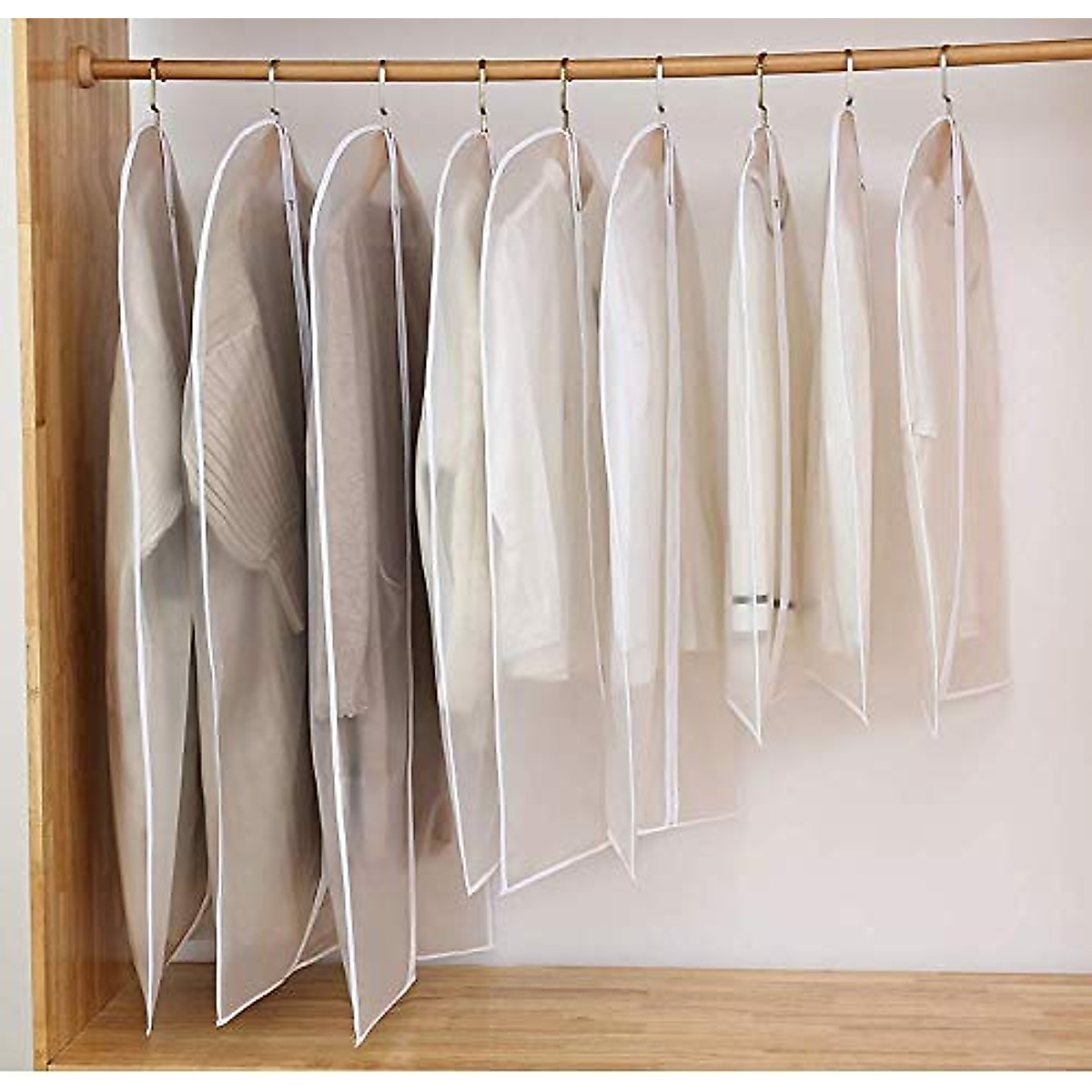 5 Pcs Garment Bag Travel Suit Dress Storage Clear Cover Full Zipper Coat Carrier, Garment Bags for Travel, Translucent Suit Bag for Hanging Clothes, Suits