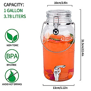 Eleganttime 1 Gallon Glass Drink Dispensers for Parties,2 Pack Beverage Dispenser With Spigot,Laundry Detergent Dispenser Punch Bowls Juice Water Dispenser for Parties