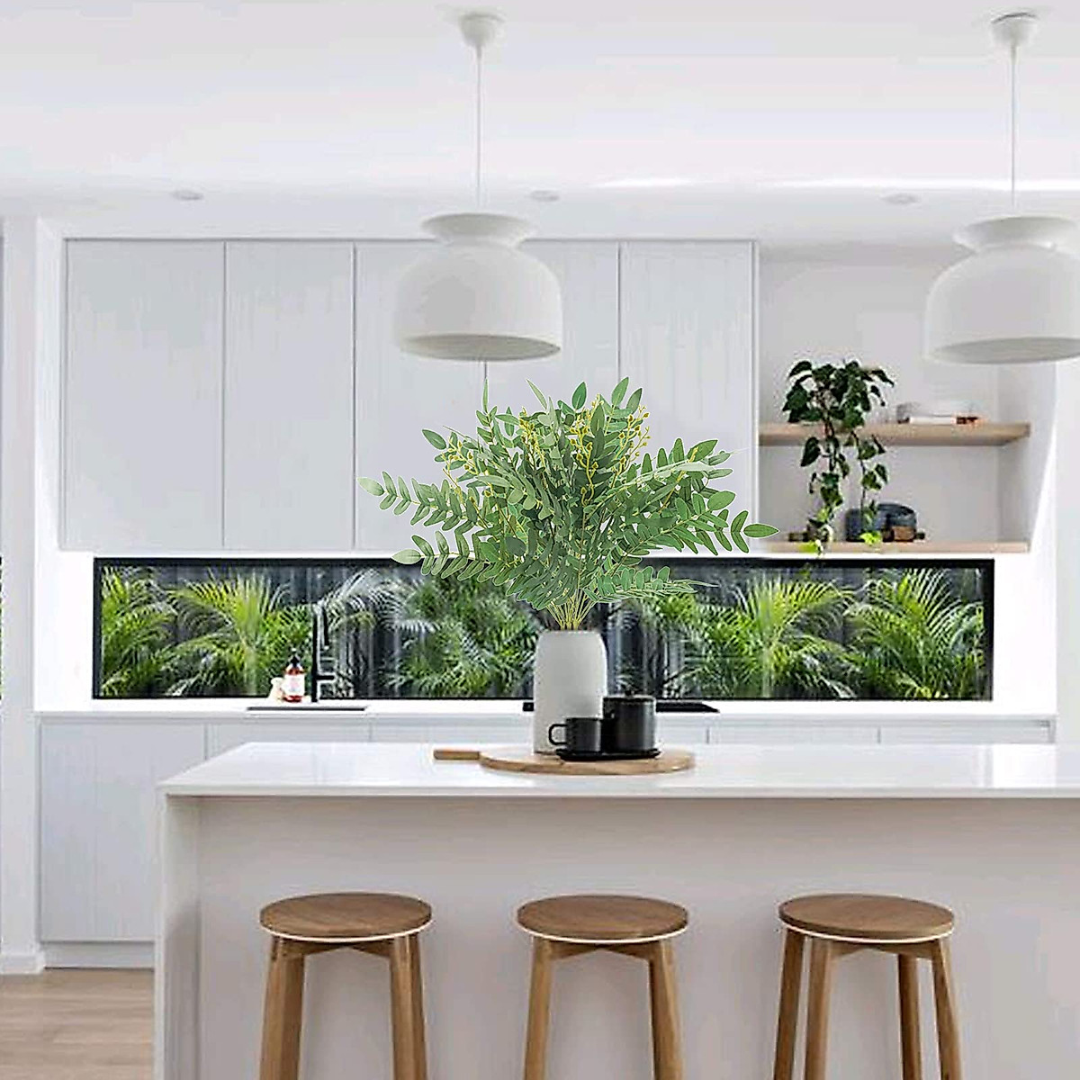 Phliofd 3pcs Artificial Greenery Stems Fake Ferns Plants 23.6'' Tall, Faux Leaves Shrubs Branches for Outdoor Wedding Flower Arrangements Home Garden Table Centerpiece Spring Summer Decor Green