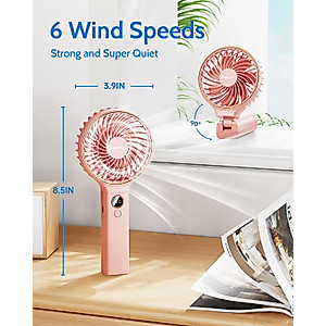 SWEETFULL Handheld Fan, Portable Fan, 5000mAh Rechargeable Battery, 6 Speed Wind, LED Display, Personal Mini Travel Fan with Backup Power, Hand Held Fan USB Foldable Electric Fan for Women Girl