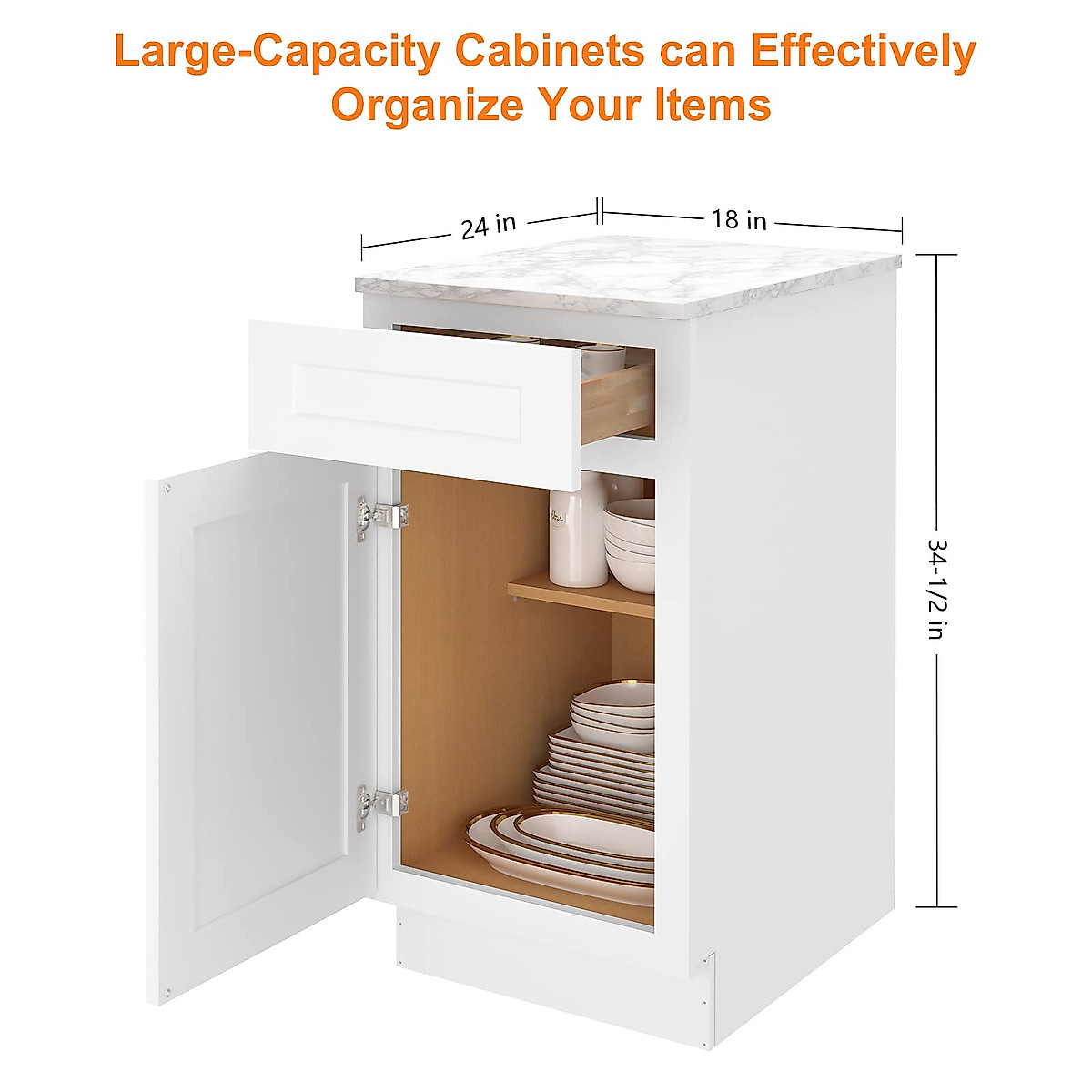 ROOMTEC Kitchen Base Cabinets, Sideboard Storage Cabinet, Entryway Cabinet with Soft Closing Doors 18" W X 24" D X 34-1/2"H