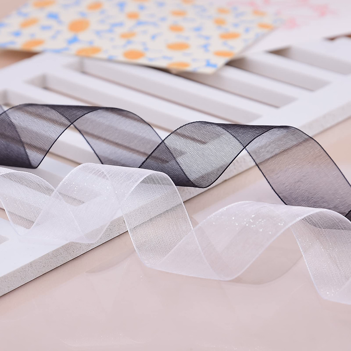 Hapeper 2 Rolls 1 Inch Sheer Organza Chiffon Ribbons for Gift Wrapping DIY Crafts Party Decoration, 50 Yards/ Roll (Light Purple, Light Blue)