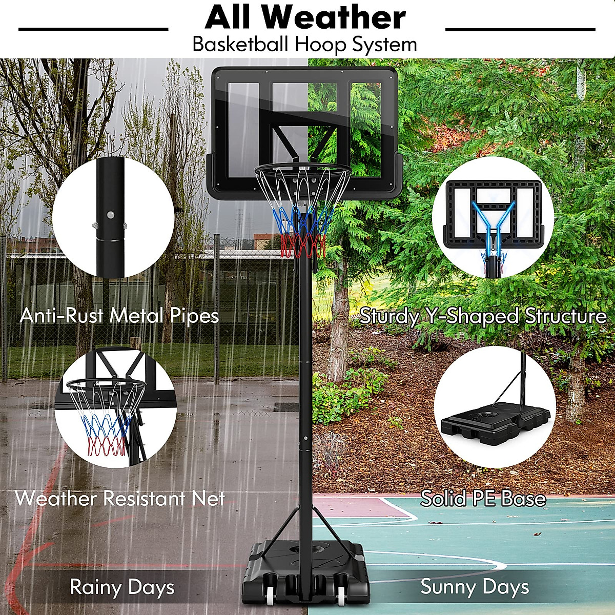 Giantex Portable Basketball Hoop Outdoor - 8-10Ft Height Adjustable Basketball Stand System for Youth Adult Kids with 44" Backboard, 2 Wheels, Fillable Base, Indoor Outdoor Basketball Goal