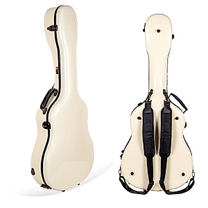 Crossrock Fiberglass Guitar Case - Fits 40"/41" Dreadnought Acoustic Guitar - Padded Straps, Interior Compartment, Fixed & Removable Paddings, Hygrometer - Includes TSA Lock - Ivory