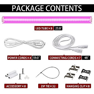 (8-Pack) LED Grow Light, T8 Grow Lights 2FT, 192W(8×24W) High Intensity Full Spectrum Indoor Grow Lights with High PPFD Value, Grow Lights for Indoor Plants, Seed Starting, Succulent, Vegetables