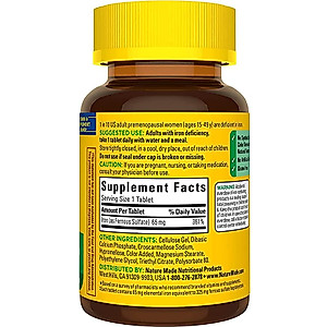 Nature Made Iron 65 mg (325 mg Ferrous Sulfate) Tablets, Dietary Supplement for Red Blood Cell Support, 365 Tablets, 365 Day Supply Bunde with Weekly Pill Organizer
