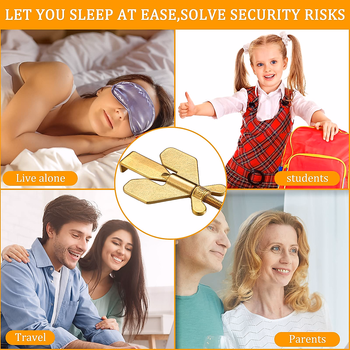 Hotop Door Lock 3 in 1 Door Lock for Travel Door Security Door Locks Devices for Additional and Privacy Safety Door Lock Security Devices for Home Hotel School Apartment College (1 Pcs) Gold