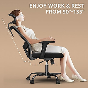 Ergonomic Office Chair, Large Tall Office Chair High Back, Adjustable Headrest with 2D Armrest, Lumbar Support, Swivel Computer Task Chair for Office, Tilt Function