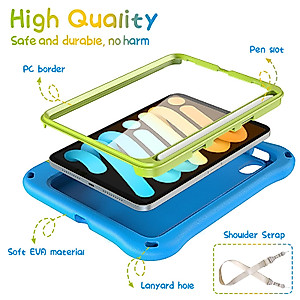 ZtotopCases Kids Case for New iPad Mini 6 2021(6th Generation), Built-in Screen Protector and Shoulder Strap, Shockproof Lightweight, Cover with iPad Pencil Holder for iPad Mini 6th Gen 8.3 Inch, Blue