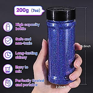 HTVRONT Holographic Extra Fine Glitter - 200g/7oz Royal Blue Glitter for Crafts, 0.2mm Ultra Fine Glitter for Resin, Iridescent Glitter Powder for Nails, Tumblers, Cosmetic, Craft Glitter Shaker Jar