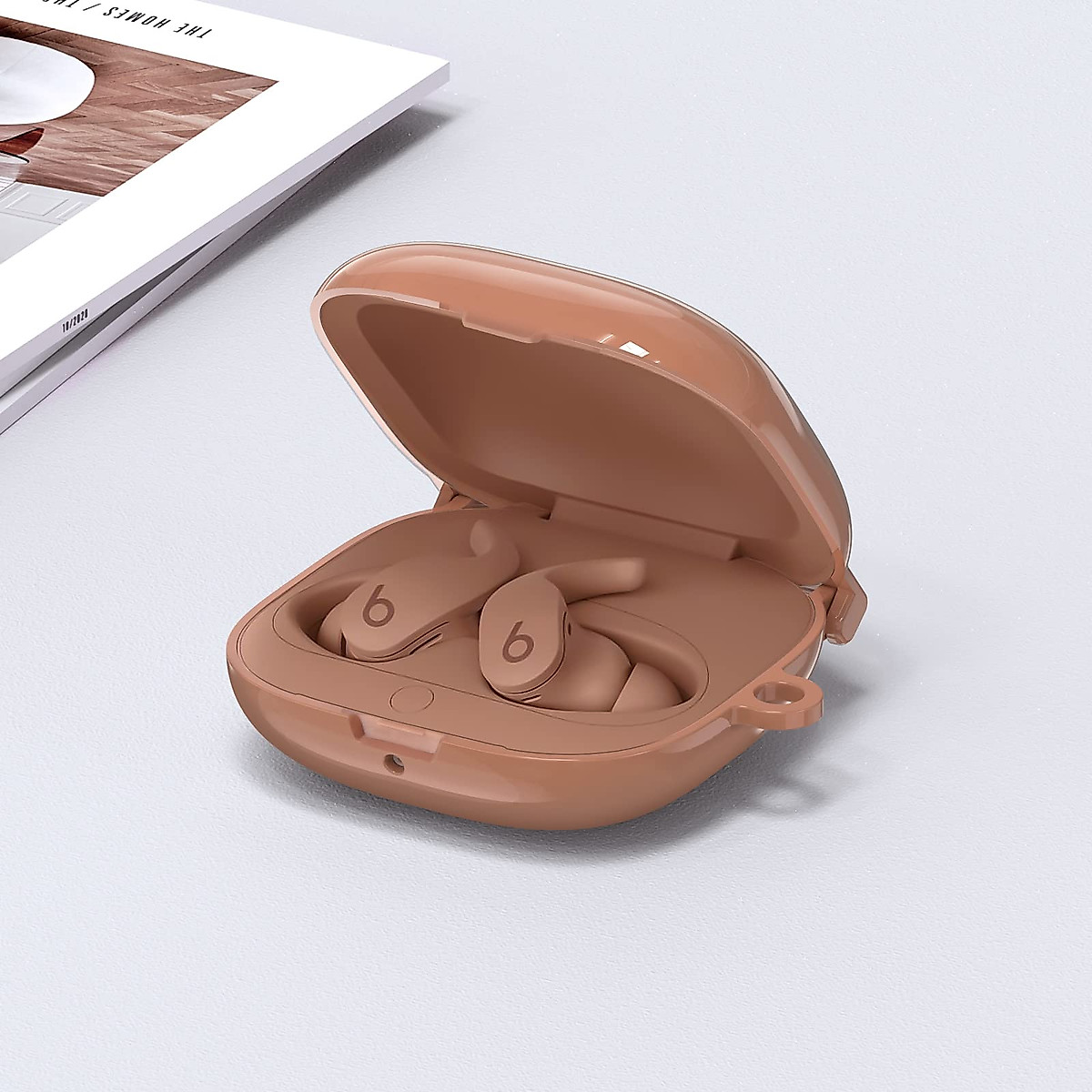 Beats Fit Pro Case Cover,AIRSPO Clear Case for Apple Beats Fit Pro 2021 Shockproof Protective Beats Fit Pro Earbuds Case Covers with Keychain (Dune)