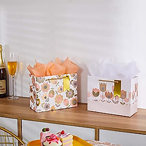 SUNCOLOR 2-Pack 9" Small Gift Bags with Tissue Paper For Her(Tulip Flower)